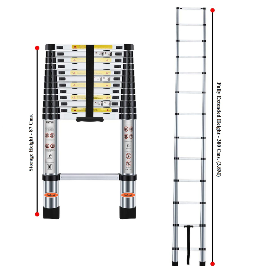 Prime 3.8M, 12.5 Feet, Telescopic Wall-Reclining Aluminium Ladder ...